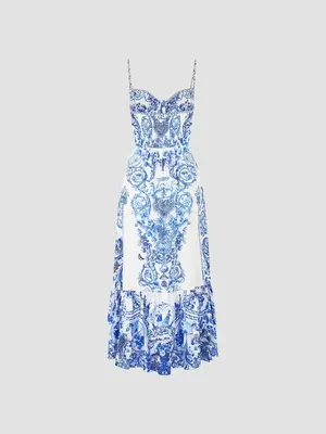 Camilla Print Silk Ruffle-hem Midi Dress