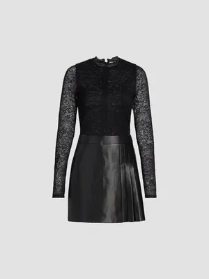 Alice + Olivia Chara Mixed-media Pleated Minidress - Black