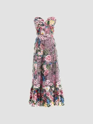 Dress The Population Carina Floral Embroidered Strapless Bustier Fit & Flare Dress - Blush Multi
