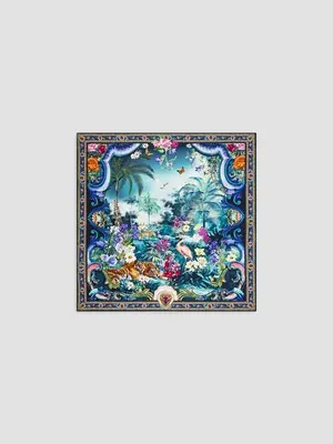 Camilla Basked In Baroque Large Jungle Silk Square Scarf - Blue Multi