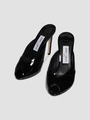 JIMMY CHOO Brigitte 100mm Patent Leather Mules - Black