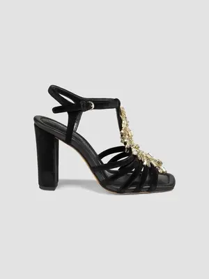 Ulla Johnson Bianca 100mm Embellished Velvet T-strap Sandals - Black
