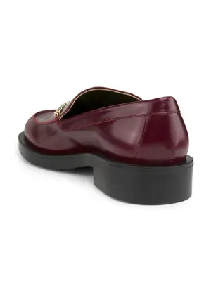 MARIA LUCA Noemi Leather Chain Loafers - Dark Red