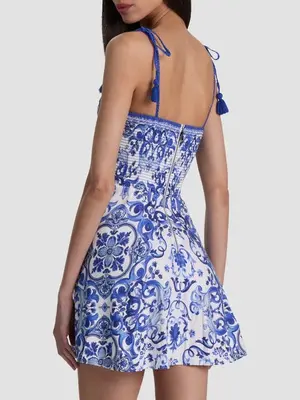 Alice + Olivia Glinda Majolica Tassel Tie-strap Linen-blend Minidress