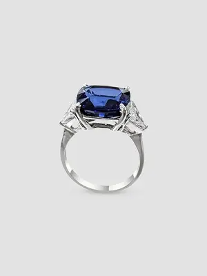 FANTASIA BY DESERIO Midnight Reverie 14k White Gold, 10.00 Tcw Lab-grown Sapphire & Cubic Zirconia 3-stone Ring - Blue