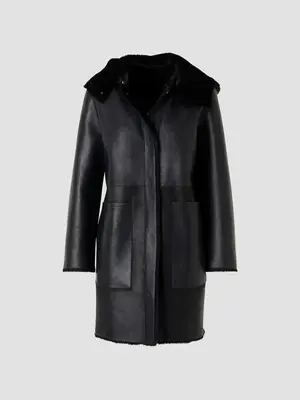 Akris Oxana Leather & Shearling Reversible Hooded Coat - Black