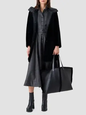 Akris Oxana Leather & Shearling Reversible Hooded Coat