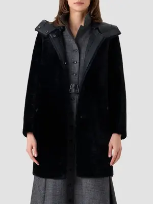 Akris Oxana Leather & Shearling Reversible Hooded Coat