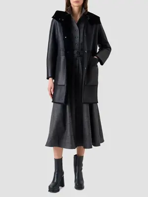 Akris Oxana Leather & Shearling Reversible Hooded Coat