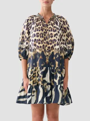 Camilla Leotigra Land Puff Sleeve Mini Shirtdress - Beige