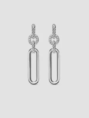 David Yurman Lexington Double Link Drop Earrings In Sterling Silver With Diamonds, 54mm