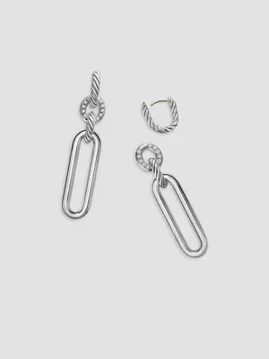 David Yurman Lexington Double Link Drop Earrings In Sterling Silver With Diamonds, 54mm