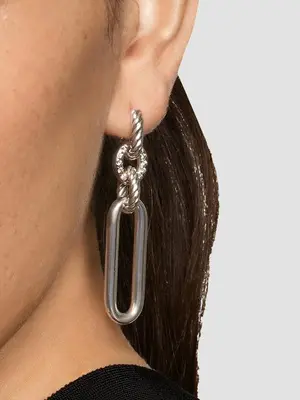 David Yurman Lexington Double Link Drop Earrings In Sterling Silver With Diamonds, 54mm
