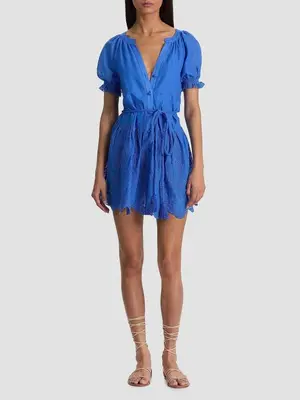 Alice + Olivia Thalia Tie-waist Eyelet Cotton A-line Minidress