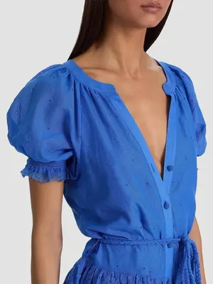 Alice + Olivia Thalia Tie-waist Eyelet Cotton A-line Minidress