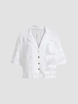 Camilla Lace Camp Collar Crop Blouse - Multi