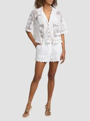 Camilla Lace Camp Collar Crop Blouse