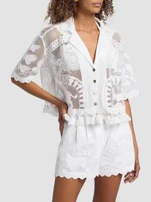 Camilla Lace Camp Collar Crop Blouse
