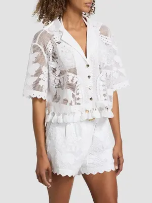 Camilla Lace Camp Collar Crop Blouse
