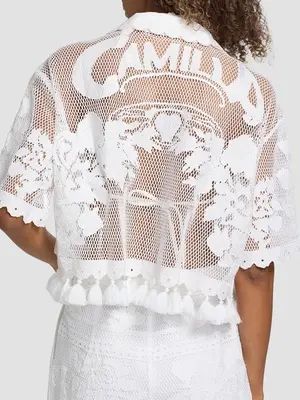 Camilla Lace Camp Collar Crop Blouse