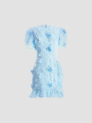 Dress The Population Brittany Floral Appliqué Minidress Sky Multi