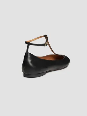 ODISSI Calla Leather T-strap Ballet Flats - Black