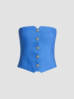 Alice + Olivia Kelcey Strapless Linen-blend Vest - Blue Iris