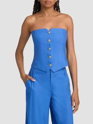 Alice + Olivia Kelcey Strapless Linen-blend Vest