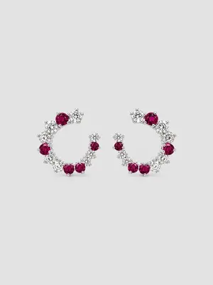 FANTASIA BY DESERIO Swirl Sterling Silver, Lab-grown Ruby & 3.25 Tcw Cubic Zirconia Open Circle Earrings - Red