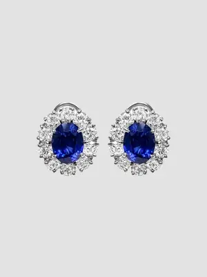 FANTASIA BY DESERIO Sterling Silver, 4.00 Tcw Lab-grown Sapphire & 2.00 Tcw Cubic Zirconia Halo Stud Earrings - Blue