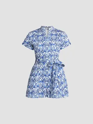 Alice + Olivia Lucy Geometric Cotton-blend Romper