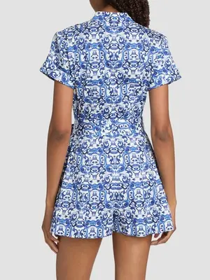 Alice + Olivia Lucy Geometric Cotton-blend Romper