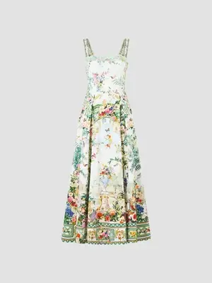 Camilla Printed A-line Tea-length Dress - Green