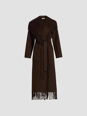 Simkhai Carrie Fringed Longline Coat - Chocolate