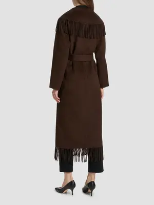 Simkhai Carrie Fringed Longline Coat - Chocolate
