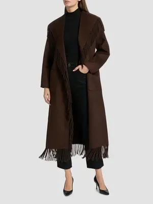 Simkhai Carrie Fringed Longline Coat - Chocolate