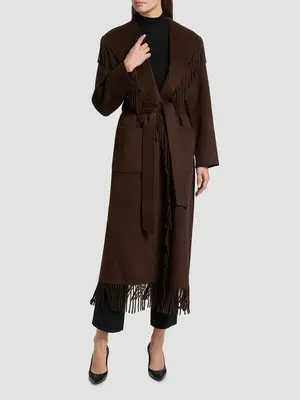 Simkhai Carrie Fringed Longline Coat - Chocolate