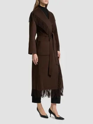Simkhai Carrie Fringed Longline Coat - Chocolate