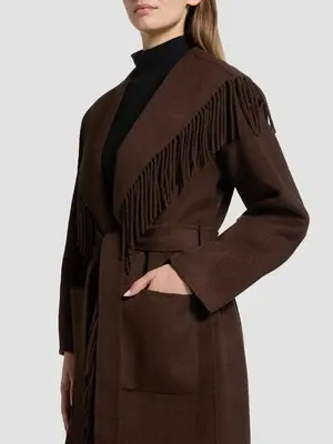 Simkhai Carrie Fringed Longline Coat - Chocolate