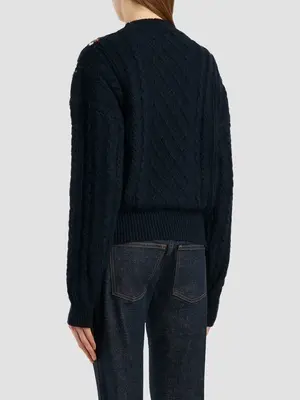 Khaite Elias Embroidered Cashmere Crewneck Sweater - Deep Navy