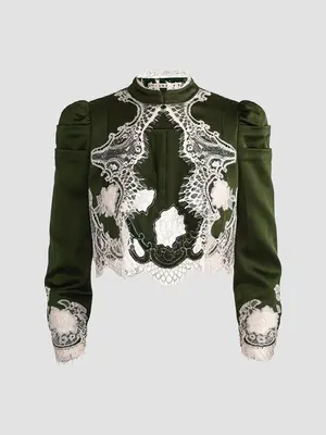 Alice + Olivia Thomasina Lace-trim Crop Jacket - Dark Fern