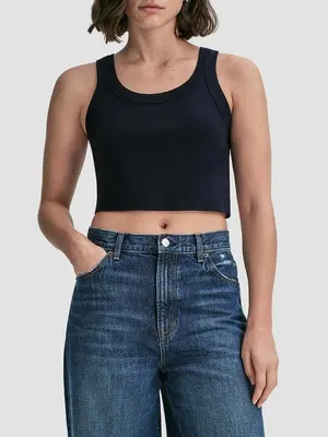 A.L.C. Halsey Cotton Racerback Crop Tank - Black
