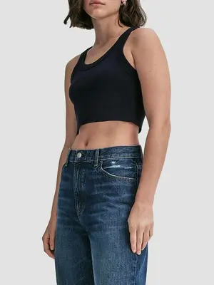 A.L.C. Halsey Cotton Racerback Crop Tank - Black