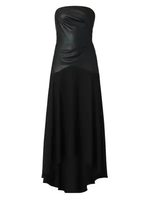 Shoshanna Rustin Draped Faux-leather Strapless Midi-dress