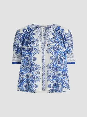 Alice + Olivia Thalia Rococo Cotton-silk Puff-sleeve Blouse - Solstice