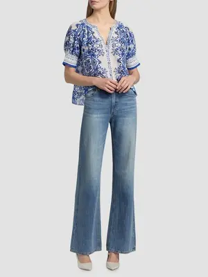 Alice + Olivia Thalia Rococo Cotton-silk Puff-sleeve Blouse