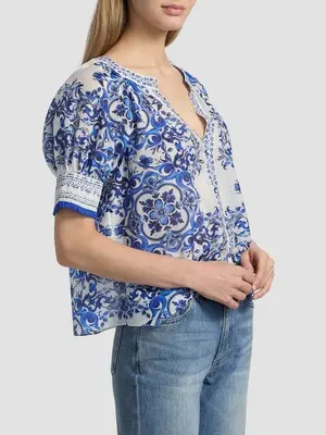 Alice + Olivia Thalia Rococo Cotton-silk Puff-sleeve Blouse