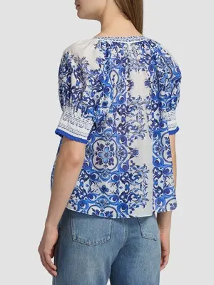 Alice + Olivia Thalia Rococo Cotton-silk Puff-sleeve Blouse