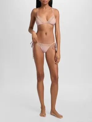 Kiki De Montparnasse Inset Lace String Bikini Bottom - Buff