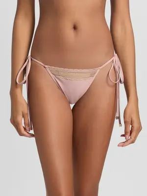 Kiki De Montparnasse Inset Lace String Bikini Bottom - Buff